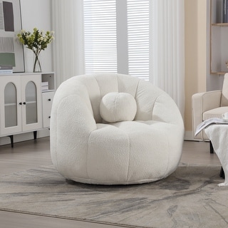 HOMEFUN Boucle Upholstered Round Lazy Cozy Bean Bag Chair With a Pillow ...