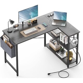 L Shaped Desk with Outlets & USB Ports, Black Oak - Bed Bath & Beyond ...