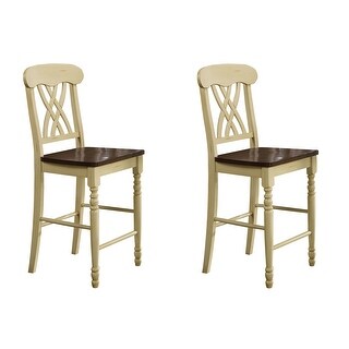 Buttermilk and Oak Cross Back Counter Height Stools (Set of 2) - Bed ...
