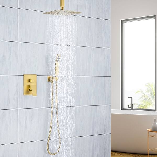 Rainlex 10 Inch Brushed Gold Ceiling-Mounted Shower System - Bed Bath & Beyond - 37541791