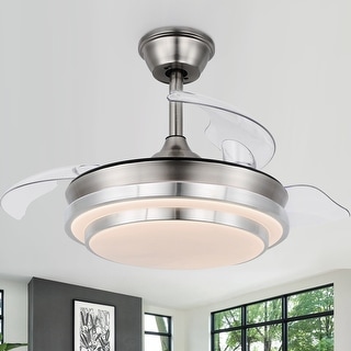 Round 36-inch LED Retractable Ceiling Fan with Remote 3 Color Tones ...