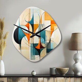 Designart - Orange Blue Mid Century Harmony In Geometry I - Abstract ...