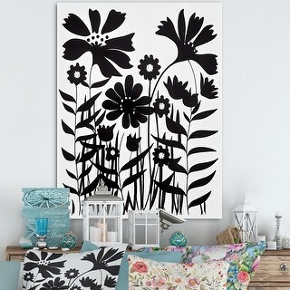 Designart "Black And White Graphic Flowers V" Floral Canvas Wall Art ...