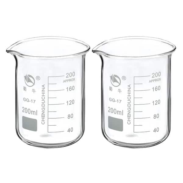 2pcs 200ml Low Form Glass Beaker 3.3 Borosilicate Lab Measuring Cups ...