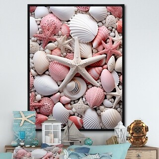 Designart "Beige Pink Seashell On The Beach I" Coastal Beach Sand ...