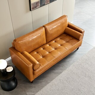 Yellow Brown Vegan Leather Storage Couch with Wood and Metal Frame ...