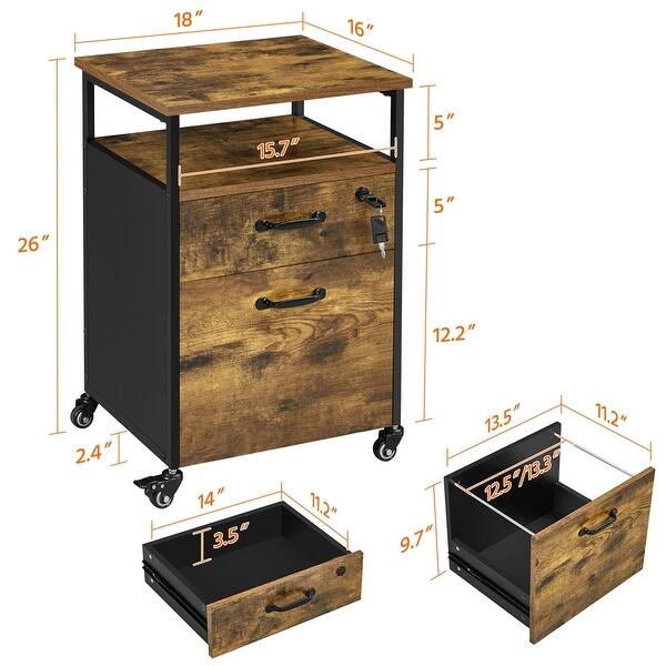 Yaheetech Mobile Office File Cabinet on Wheels with 2 Drawers - Bed ...