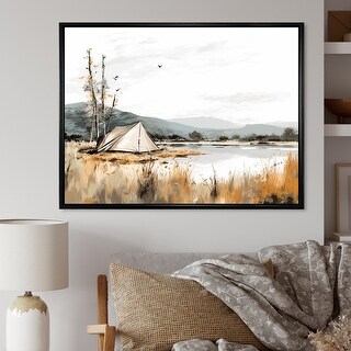 Designart "Camping By The Lake Scenery" Camping Travel Framed Wall Art ...