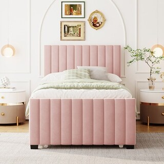 Twin Size Velvet Upholstered Platform Bed with Trundle in Eye-Catching ...