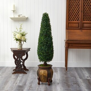 59" Boxwood Topiary Tree in Planter UV (Indoor/Outdoor) - 11 x 11 x 59 ...