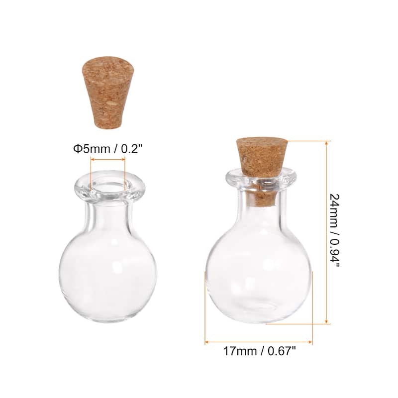 20pcs Mini Glass Bottles w Cork Flat Bottom Ball Shape Wishing Bottle ...
