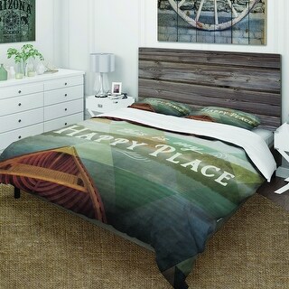 Designart 'Lake House Happy Quote' Cottage Bedding Set - Duvet Cover ...