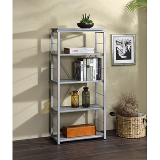24 "Silver Bookshelf, with 4 Open Compartments and 5 Fixed Wooden ...