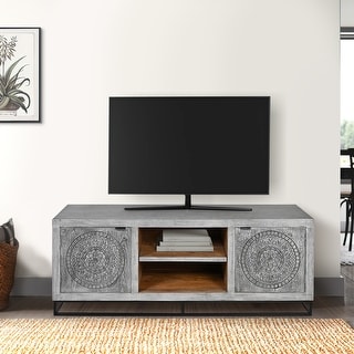 63 Inch Handcrafted TV Media Entertainment Console, 2 Medallion ...