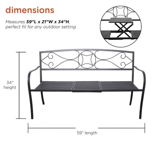 Alpine Corporation Metal Garden Bench with Retractable Table - Bed Bath ...