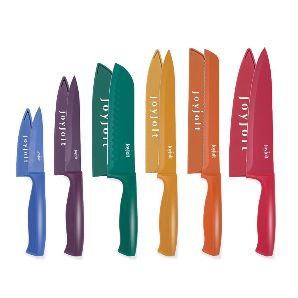 JoyJolt Multi Purpose Kitchen Knife Set-Set of 12 Knives - Multi Color ...