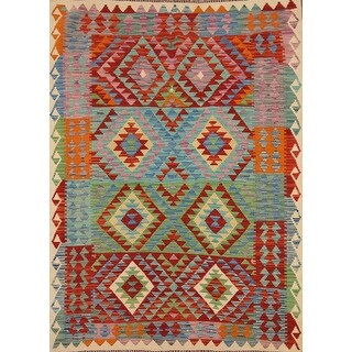 Multi-Color Geometric Kilim Oriental Rug Flat-weave Wool Carpet - 5'6"x ...