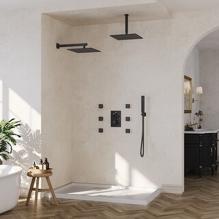 Dual Shower System 12" Rainfal High Pressure Shower Head With 4 Way ...