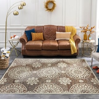 Sevita Multicolored and Cream Medallion Area Rug - 5'0" x 7'0" - Bed ...