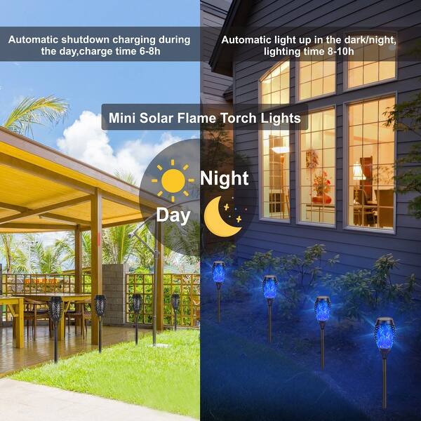 Mini Solar Torches Lights with Flickering Flame Outdoor Waterproof for ...