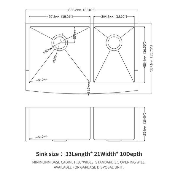 Double Bowl Stainless Steel Farmhouse Sink with Two 10" Deep Basin ...