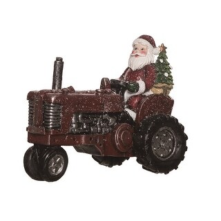 9.75" Red and Black Santa Riding a Tractor Christmas Tabletop Figurine ...