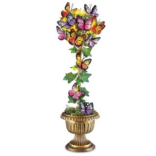 Solar Powered Colorful Butterflies Topiary with Vase - 7.5 x 27 x 7.5 ...