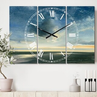 Designart 'Blue Coastal Sunrise' Cottage 3 Panels Oversized Wall CLock ...