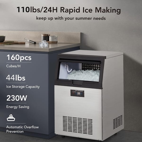 110V Commercial Ice Maker 110Lbs/24H with 44Lbs Storage, 5x8 Cubes - Bed Bath & Beyond - 38386281