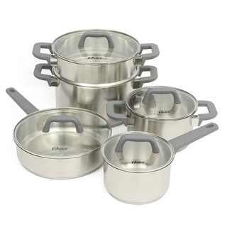 Oster Beauford 9 Piece Stainless Steel Non-Toxic Cookware Set W/ Tri-Ply Encapsulated Bottom ...