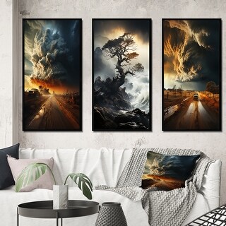 Designart "Storm Raging Vortex II" Storms Framed Wall Art Set Of 3 ...