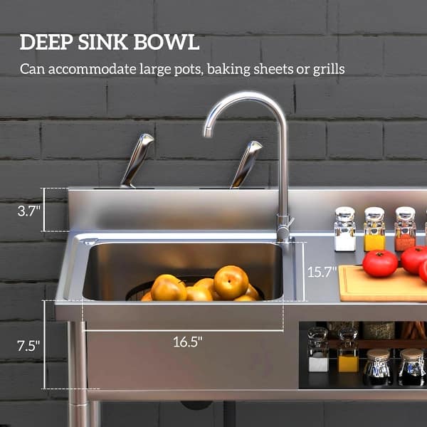 HOMCOM Outdoor Utility Sink, Deep Stainless Steel Sink, Free Standing ...