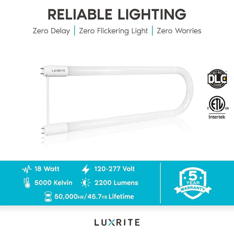 Luxrite U Bend LED Tube Light T8 T12 18W 32W Equivalent Direct or ...