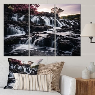 Designart "Pink Grey Waterfall Timeless Flow" Landscapes Canvas Print ...