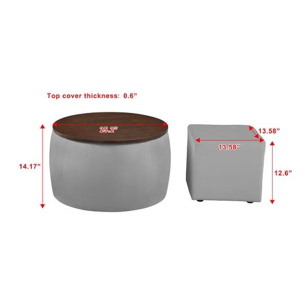 Round Ottoman Set with Storage, 2 in 1 combination, Round Coffee Table ...