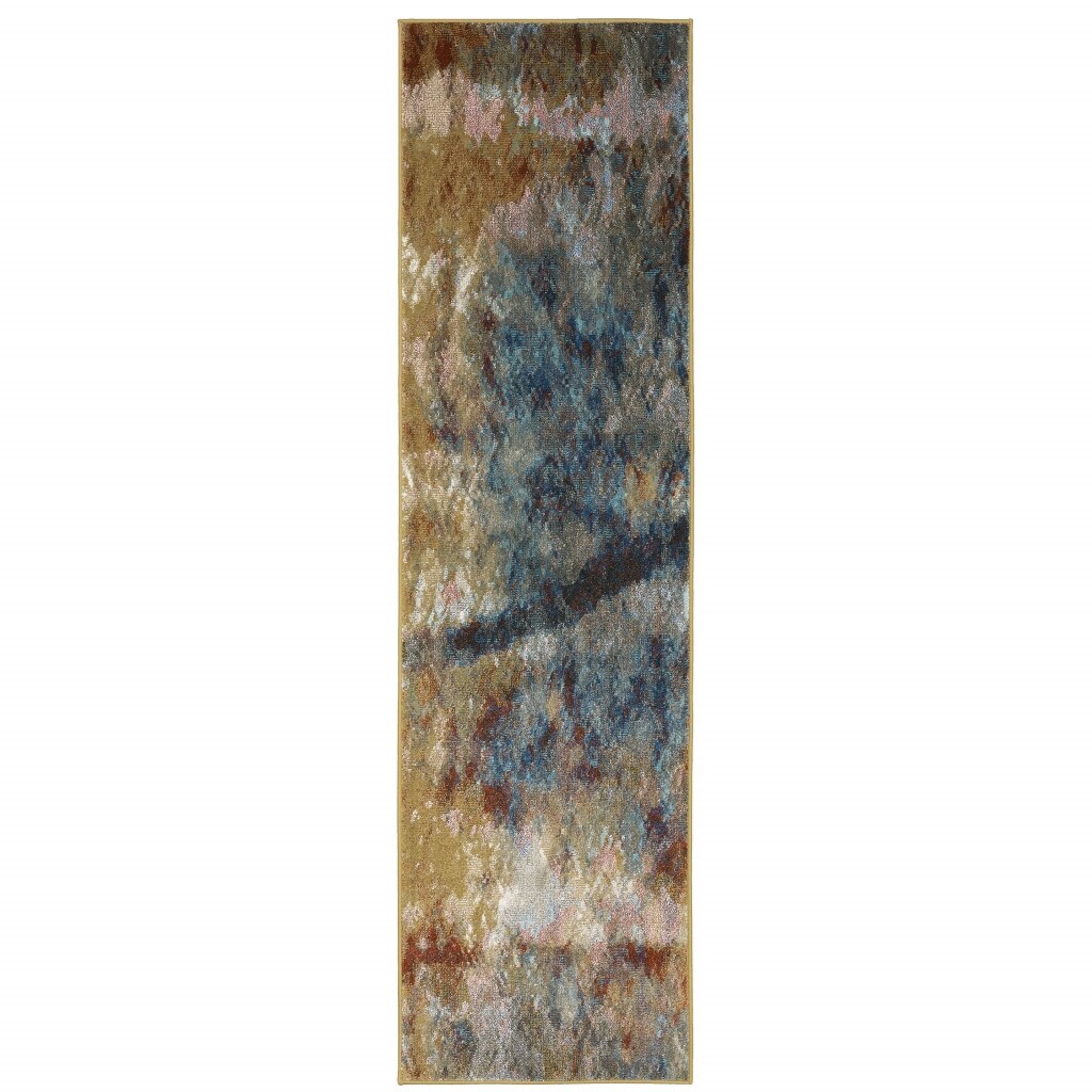 2' X 8' Orange Blue Teal Green And Beige Oriental Power Loom Stain ...