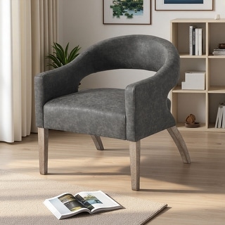 Modern PU Open Back Barrel Chair with Weathered Rubberwood Legs and ...
