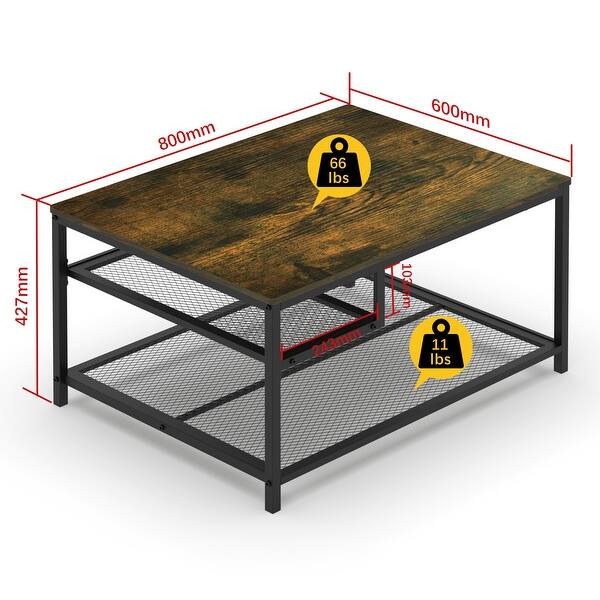 CTEX Industrial 2-Layers Metal Coffee Table with Storage Shelf for Home ...