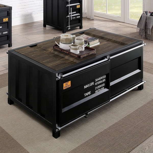 Metal And Faux Wood Veneer Coffee Table - Bed Bath & Beyond - 34723527