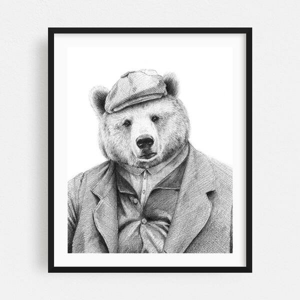 Uncle B Drawing Animals Bear Black White Monochrome Art Print/Poster ...