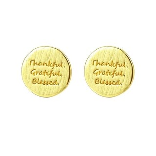 Gold Plated Sterling Silver 'Thankful Grateful Blessed' Circular Stud ...