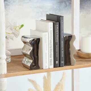Silver Aluminum Metal Wave Inspired Decorative Bookends (Set of 2 ...