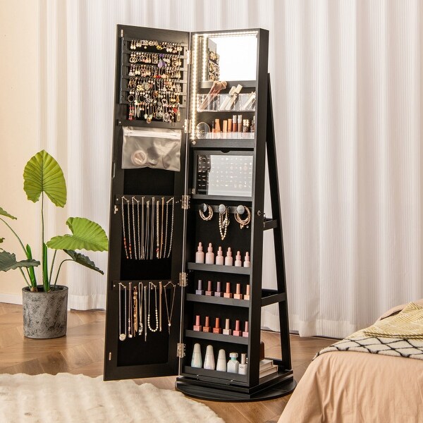 Lockable 2 in 1 Mirrored Jewelry Cabinet with 360 Degree Rotation 15 x 15 x 63.5 L x W x H On Sale Bed Bath Beyond 31826074