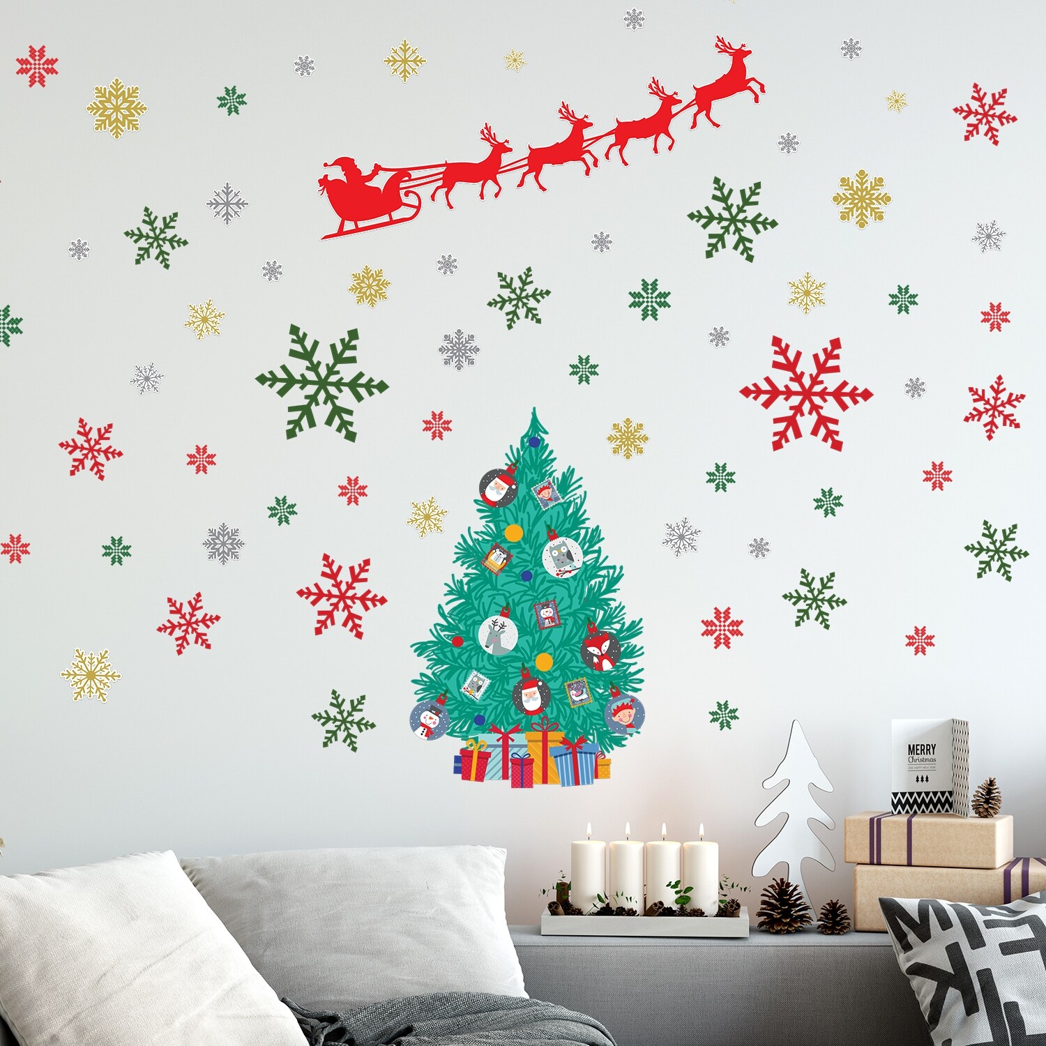 Walplus Christmas Santa Sleigh Festive Wall Sticker Holiday Home Decor ...