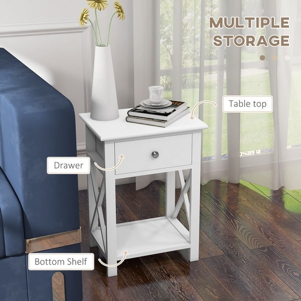 Side Table Storage Drawer Nightstand with Open Shelf and X-frame - Bed Bath & Beyond - 40141528