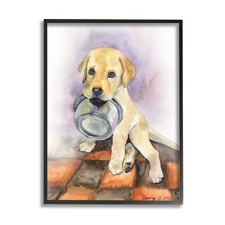 Stupell Hungry Labrador Puppy Dog Orange Tiles Framed Wall Art - Bed ...