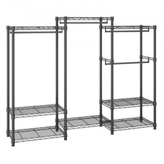 Black Carbon Steel Rolling Clothing Garment Rack with 4 Hang Rods and 8 ...