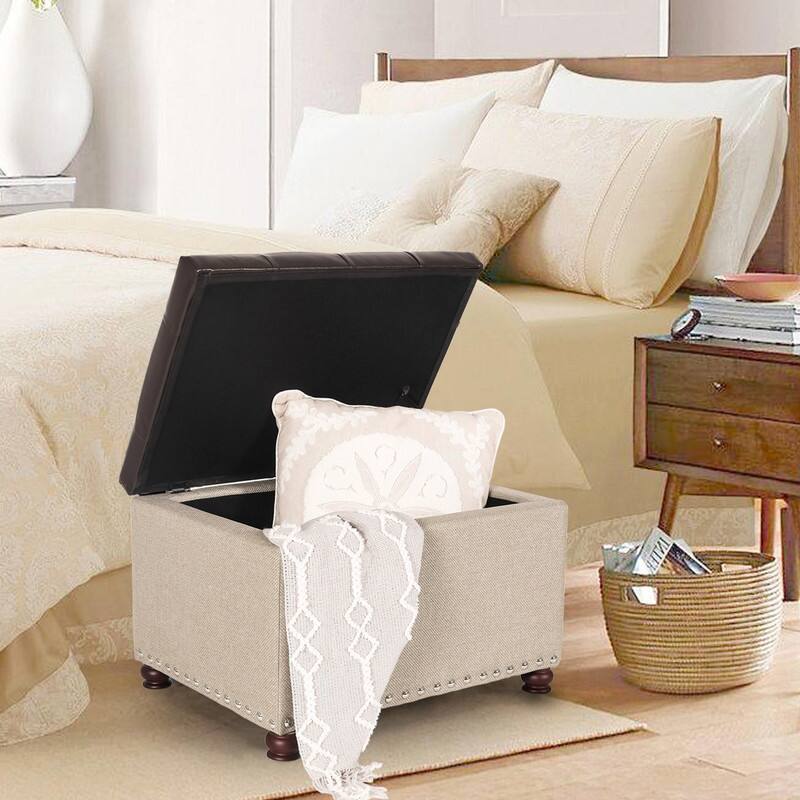 Adeco 24'' Rectangular Upholstered Storage Ottoman Fabric Foot stool ...