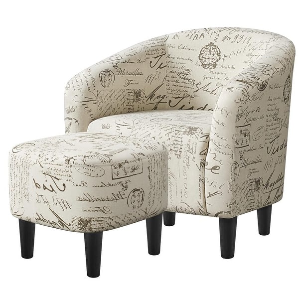 Letter Print Barrel Chair with Ottoman - 28x25.6x28.5 inch Accent Chair ...