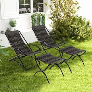 1/2 Patio Folding Rattan Sling Lounge Chair Ottoman Rocking Set - Bed ...